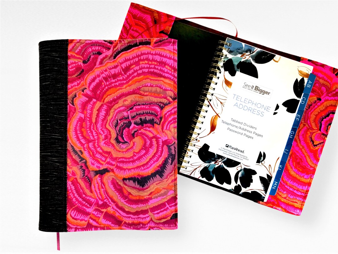 Big Print Address & Password Book, Fabric Covered, Fully Lined, Ribbon ...