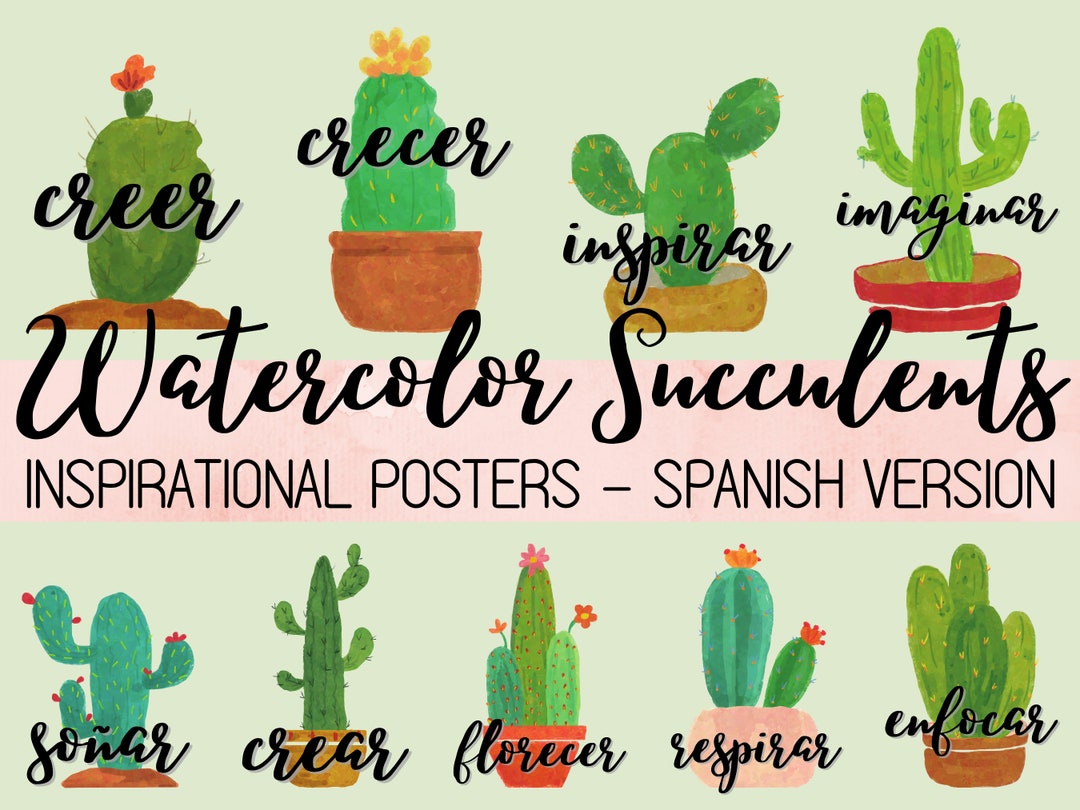 Watercolor Succulents - Spanish | Inspirational Posters Set of 14 ...