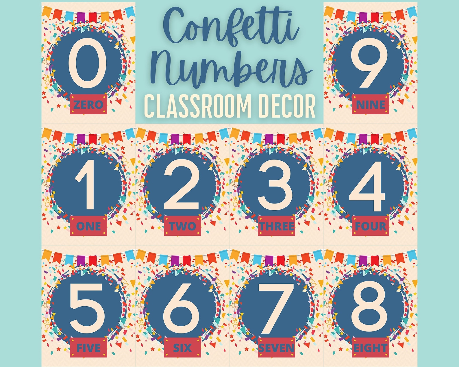 Confetti Collection | Classroom Numbers Printable Decor | Digital ...