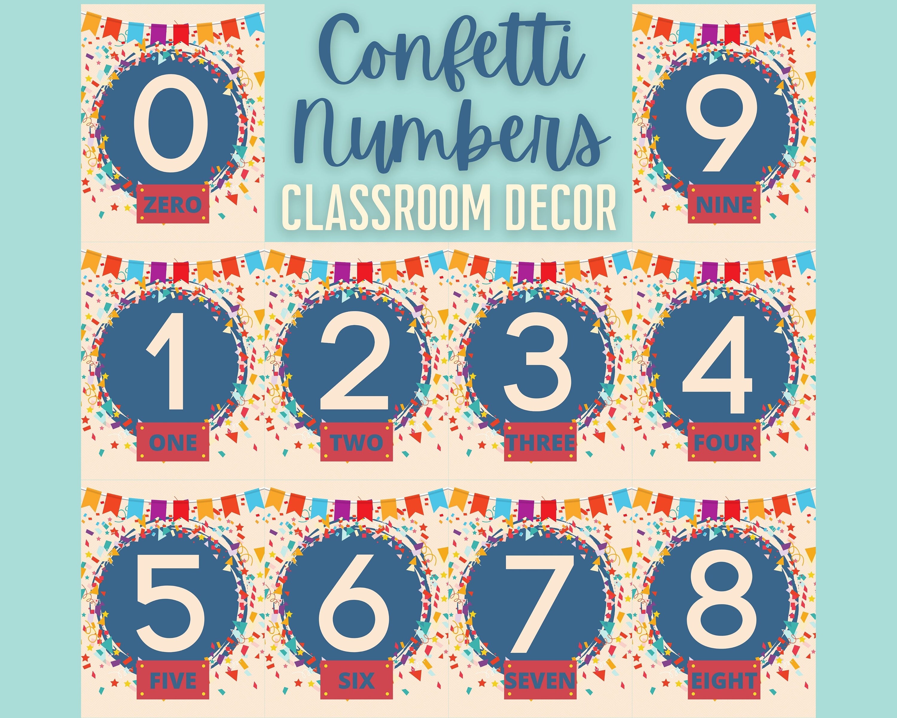 Confetti Collection | Classroom Numbers Printable Decor | Digital ...