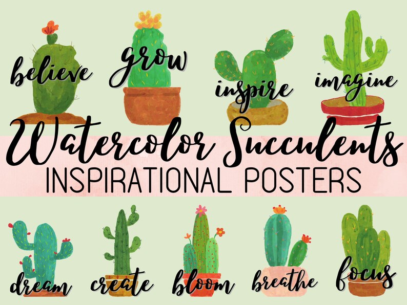 Watercolor Succulents | Inspirational Posters Set of 14 | Classroom ...