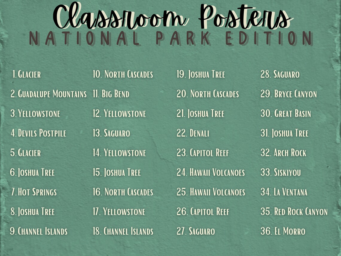 National Park Posters | Set of 36 | 8.5 X 11 Printable Classroom Decor ...