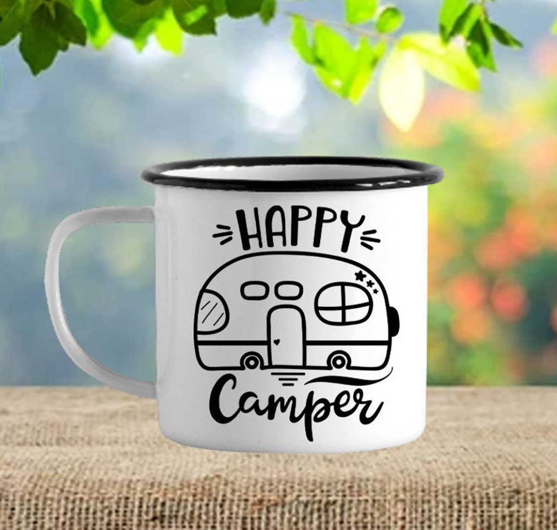 Custom Camping Mug Happy Camper Enamel Mug Camp Enamelware - Etsy
