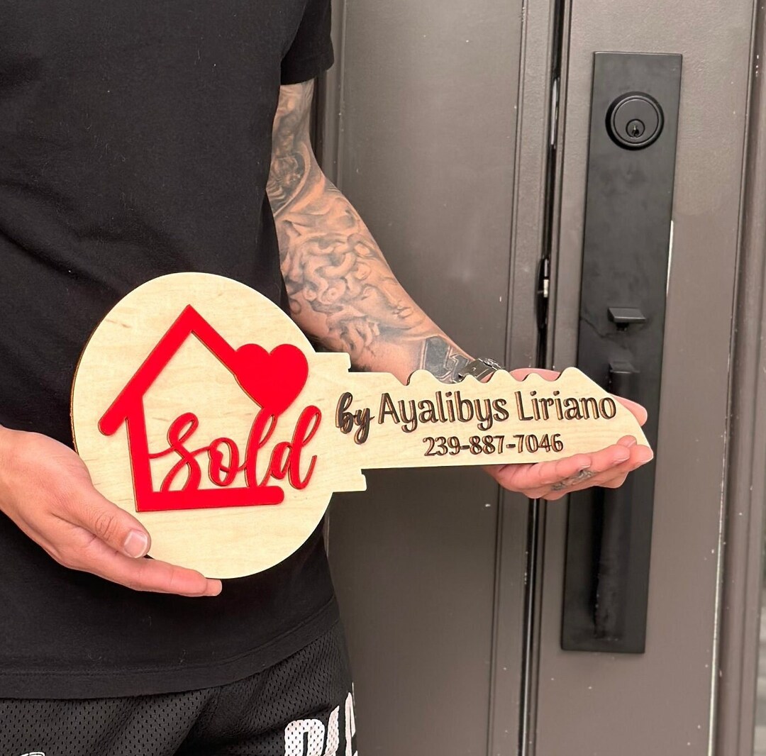 Wood House Key Sold Sign, Closing Photo Prop, Modern Key Sign for ...