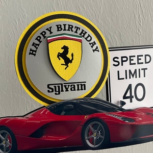 Personalized Ferrari Cake Topper: Racing Car Birthday Party Decoration ...