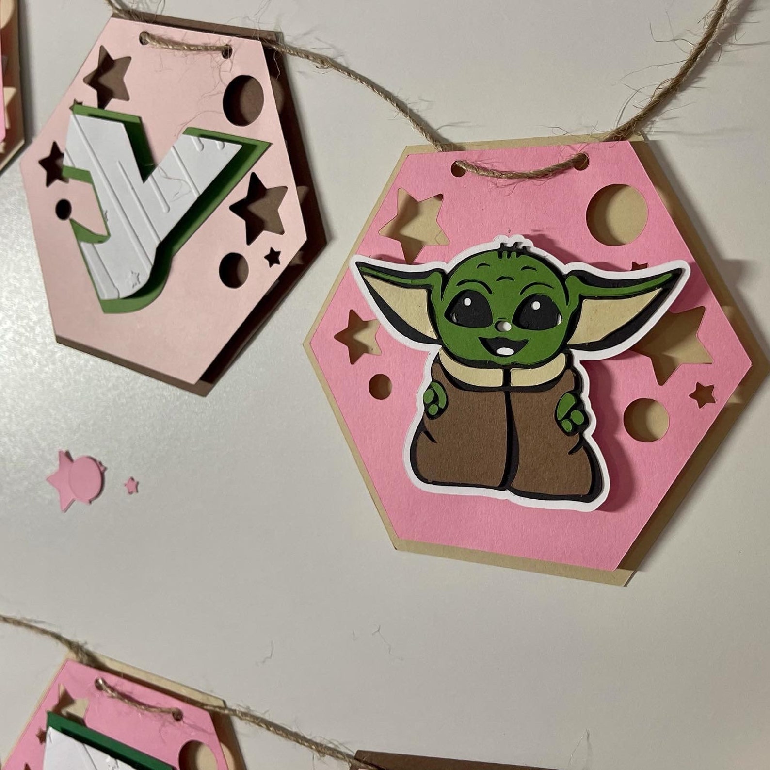 Baby Yoda Girly Pink Birthday Banner, Baby Yoda Birthday Decor, Star ...