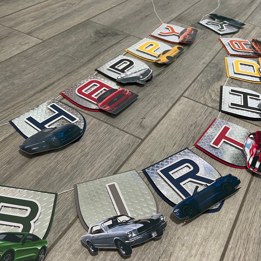 Ford Mustang Happy Birthday Banner: Personalized Car Party Decoration ...