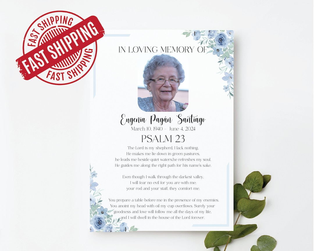 Psalm 23 Memorial Card: Custom Funeral Prayer (printed) - Etsy