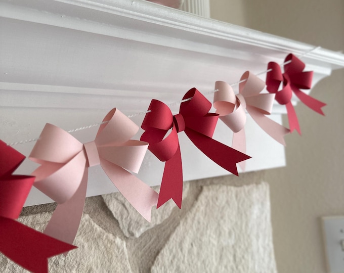 Rose Pink Bow Garland - 3m, Pink and Red Valentine's Decorations, Bow ...