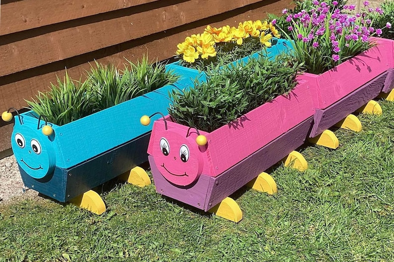 Wooden Caterpillar Planter - Etsy