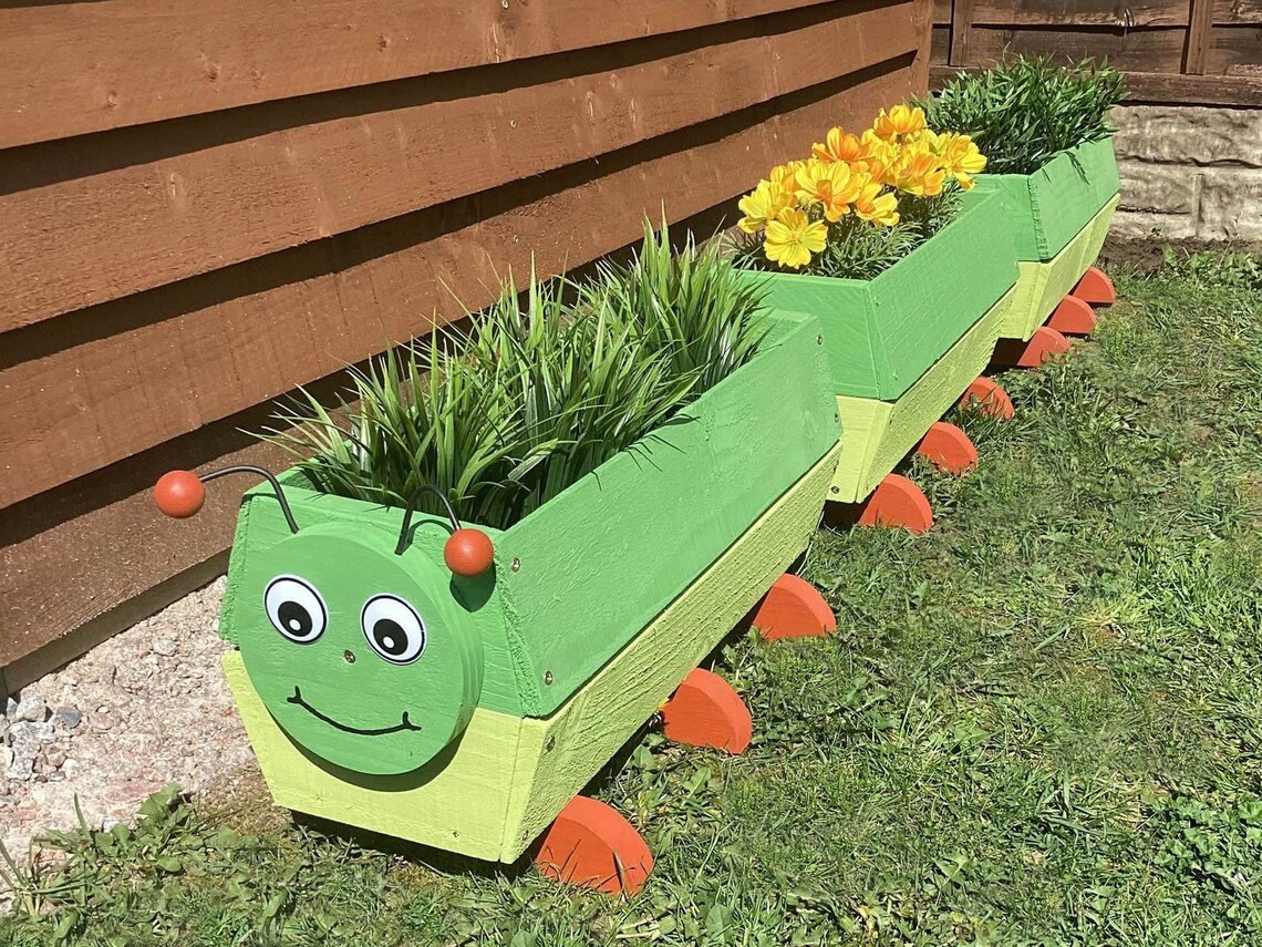 Wooden Caterpillar Planter - Etsy