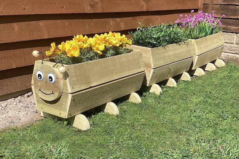 Wooden Caterpillar Planter - Etsy