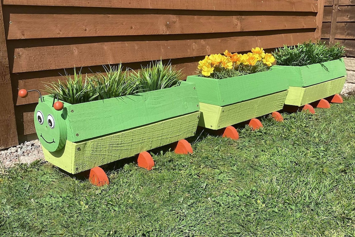 Wooden Caterpillar Planter - Etsy