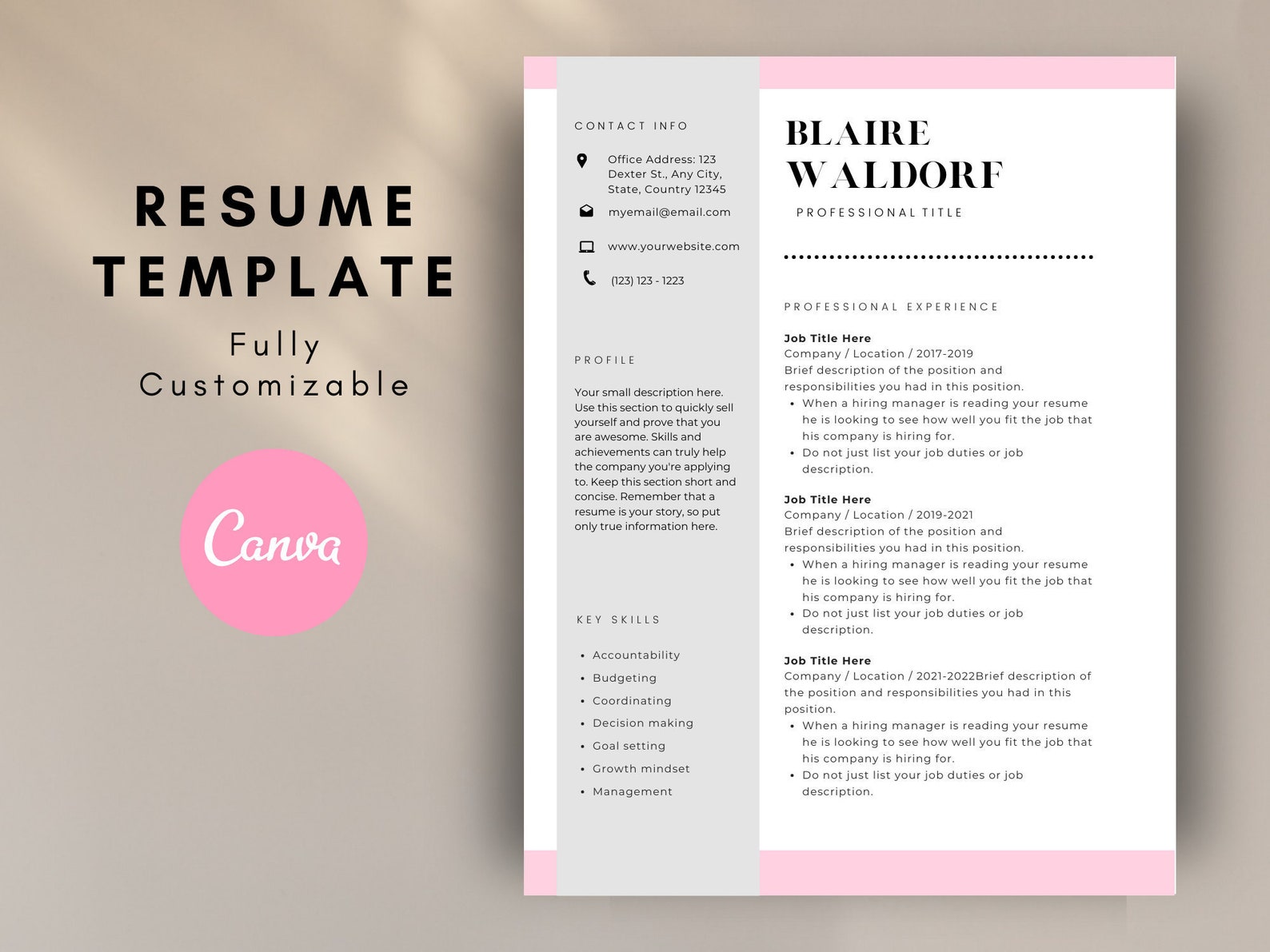 Canva Resume Template CV Resume Template Simple Creative | Etsy