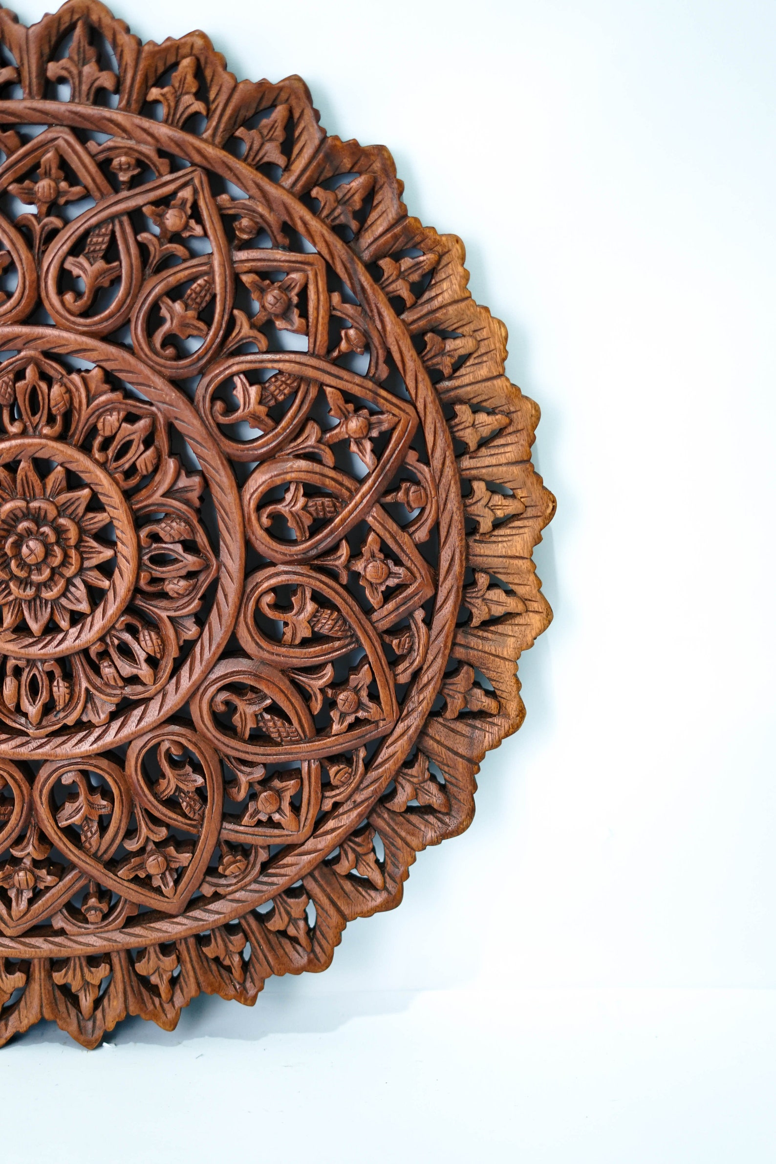 Carved Wood Mandala Wall Decor, Natural Wood Hanging Art, 20 Inch ...