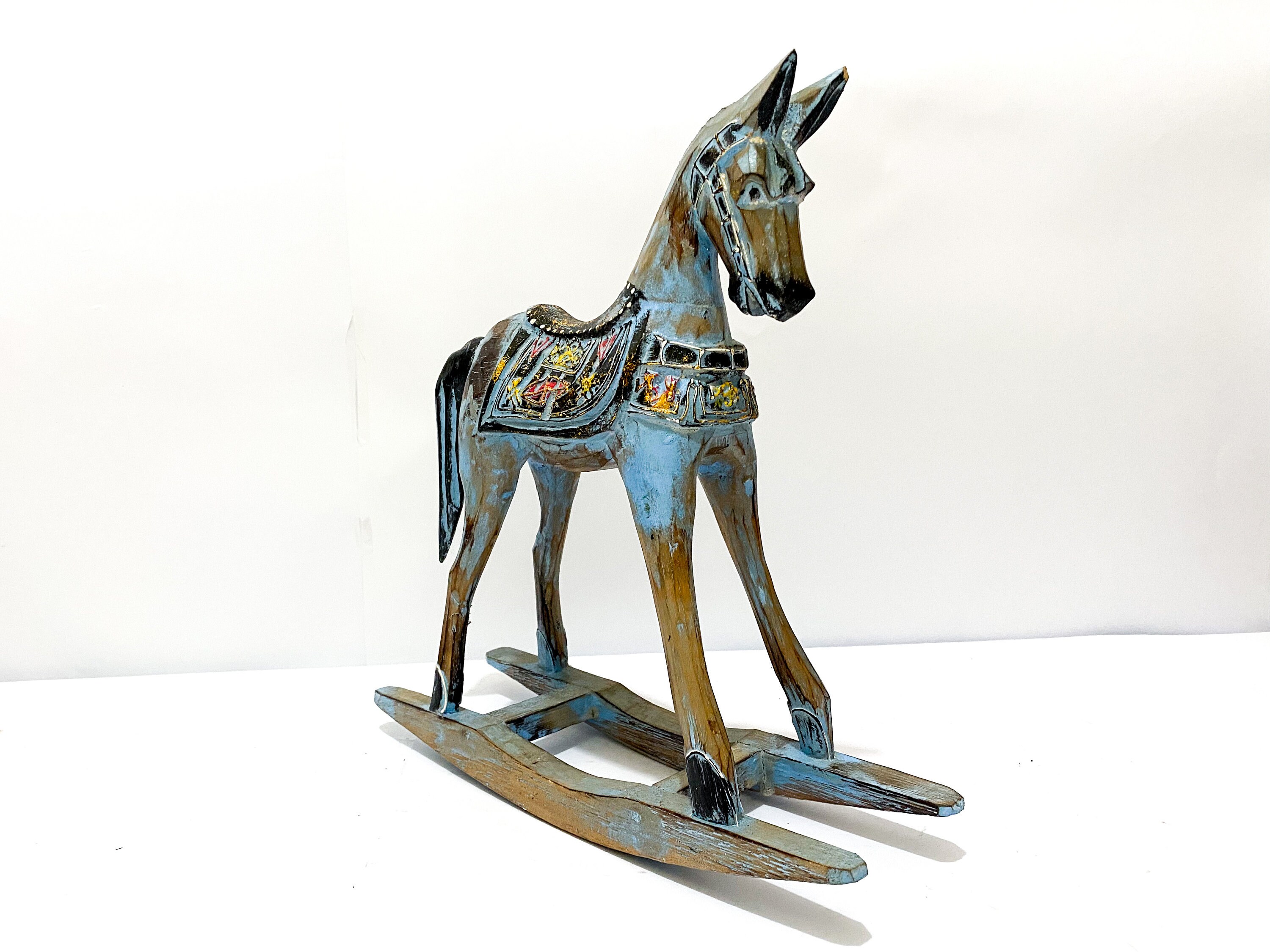 Wooden Rocking Horse Vintage Blue Color Horse Gifts Horse - Etsy