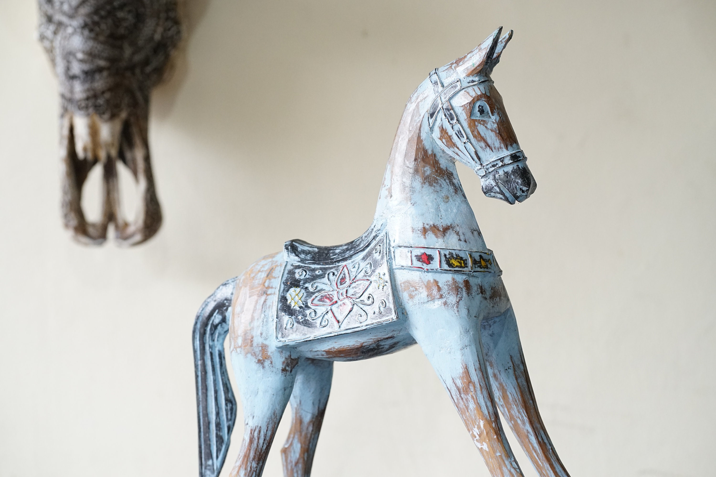 Wooden Rocking Horse Antique Blue Color Horse Gifts Art - Etsy