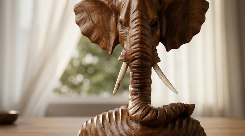 Elephant Head Wooden Sculpture, Balinese Carving Art, Gift Ideas for ...