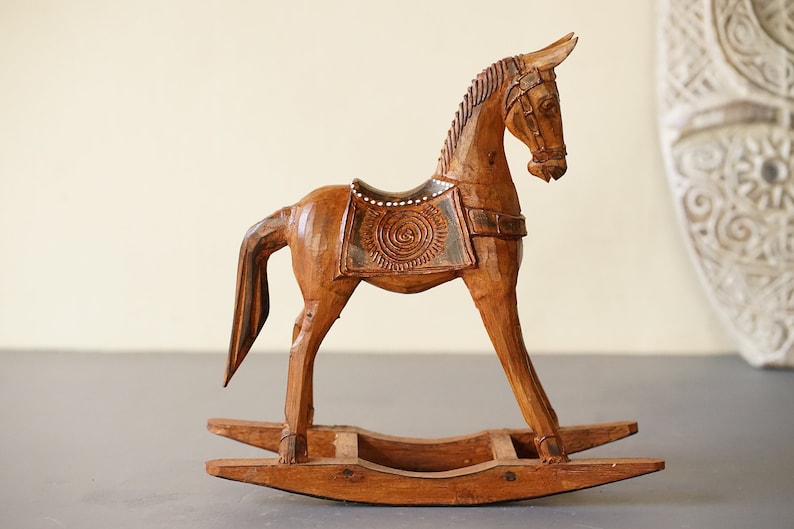 Wooden Rocking Horse Antique Brown Color Unique Horse - Etsy