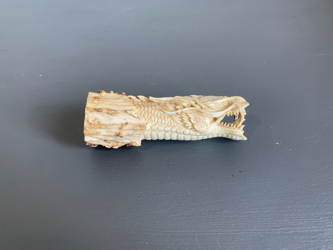 Handmade Dragon Knife Handle, Valentine Gift, Antler Bone Carving ...