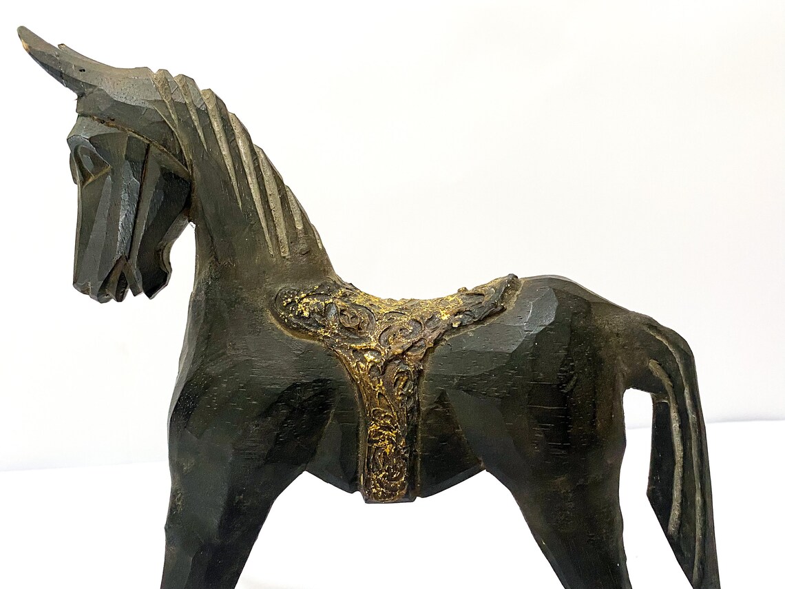 Wooden Rocking Horse Antique Black Color Dark Stallion - Etsy