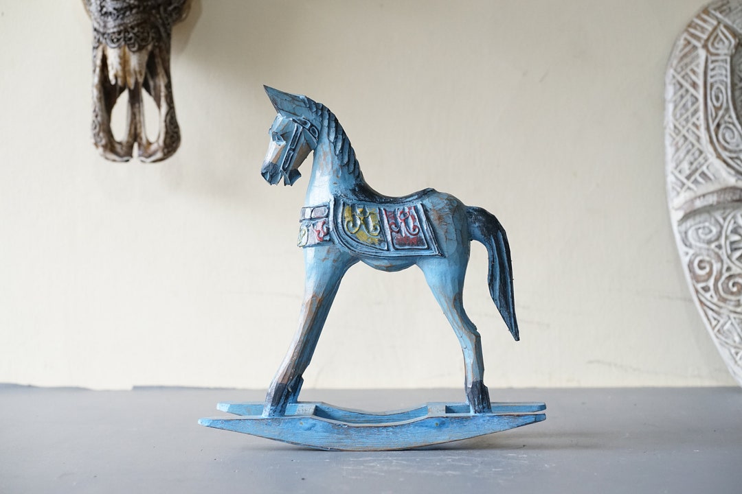 Unique Rocking Horse Vintage Blue Colour, Easter Gift, Horse Art ...