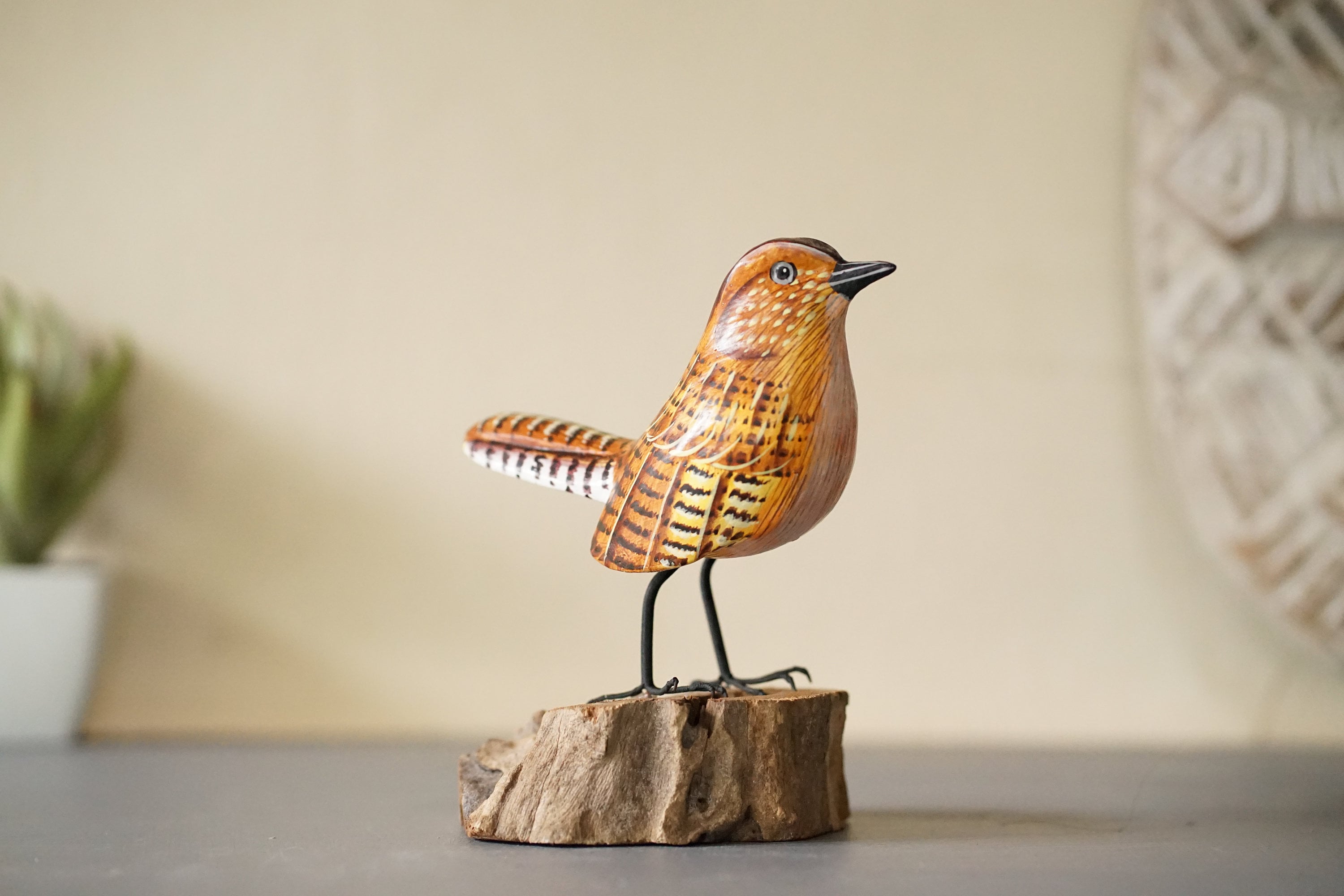 Wooden Brown Finch Bird Figurine, Christmas Gift, Colorful Finch, Wood ...