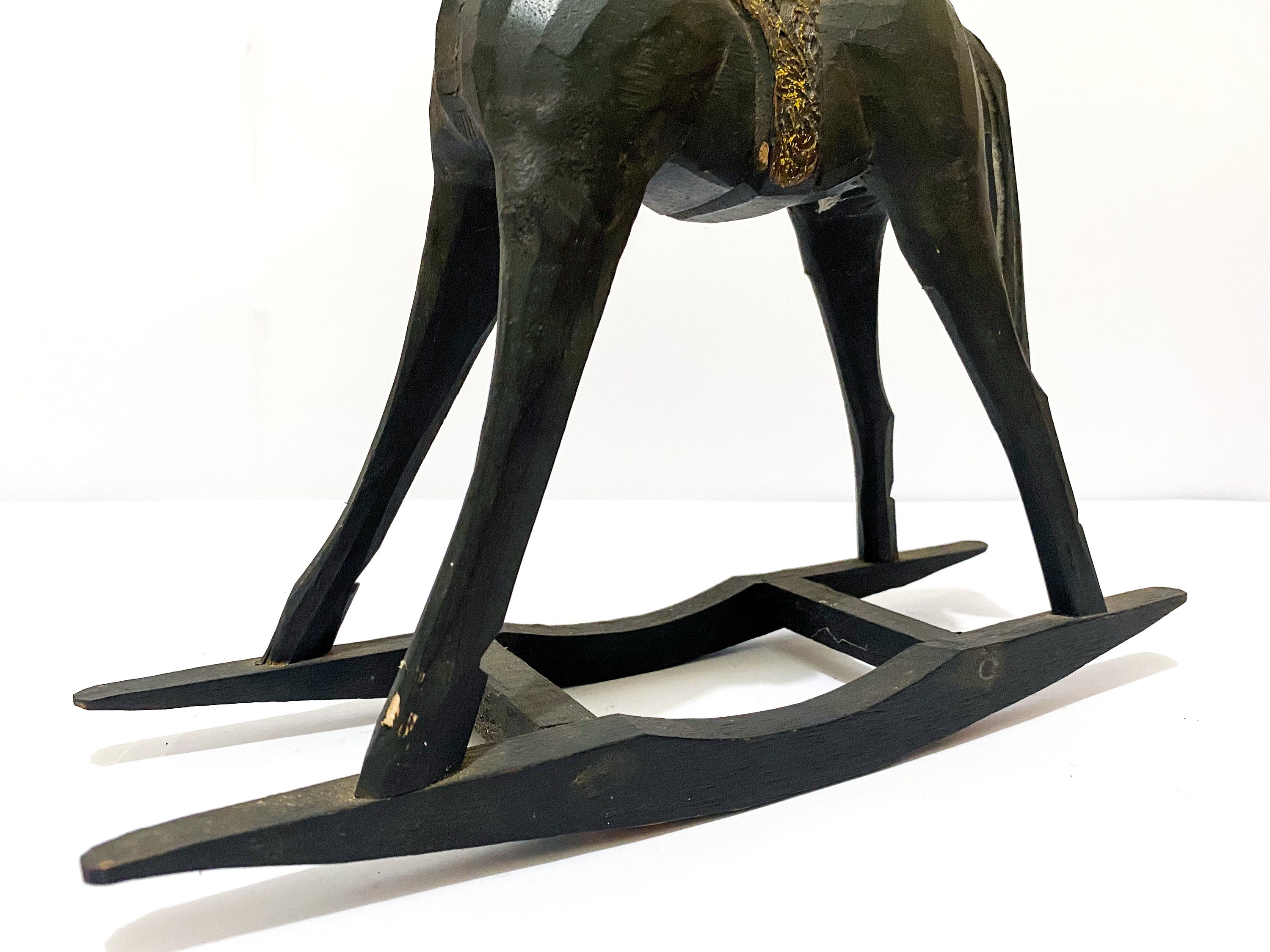 Wooden Rocking Horse Antique Black Color Dark Stallion - Etsy