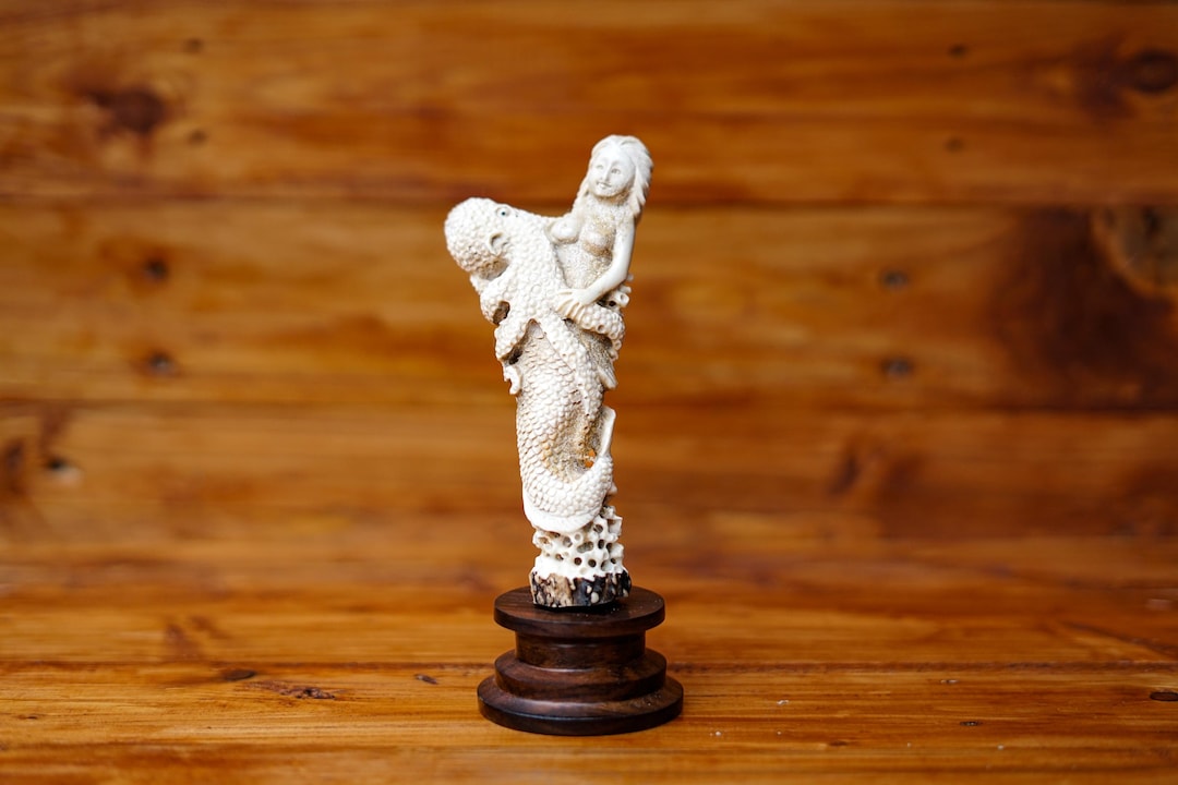 Hand Carved Deer Antler Mermaid Octopus Sculpture, Balinese Art, Summer ...