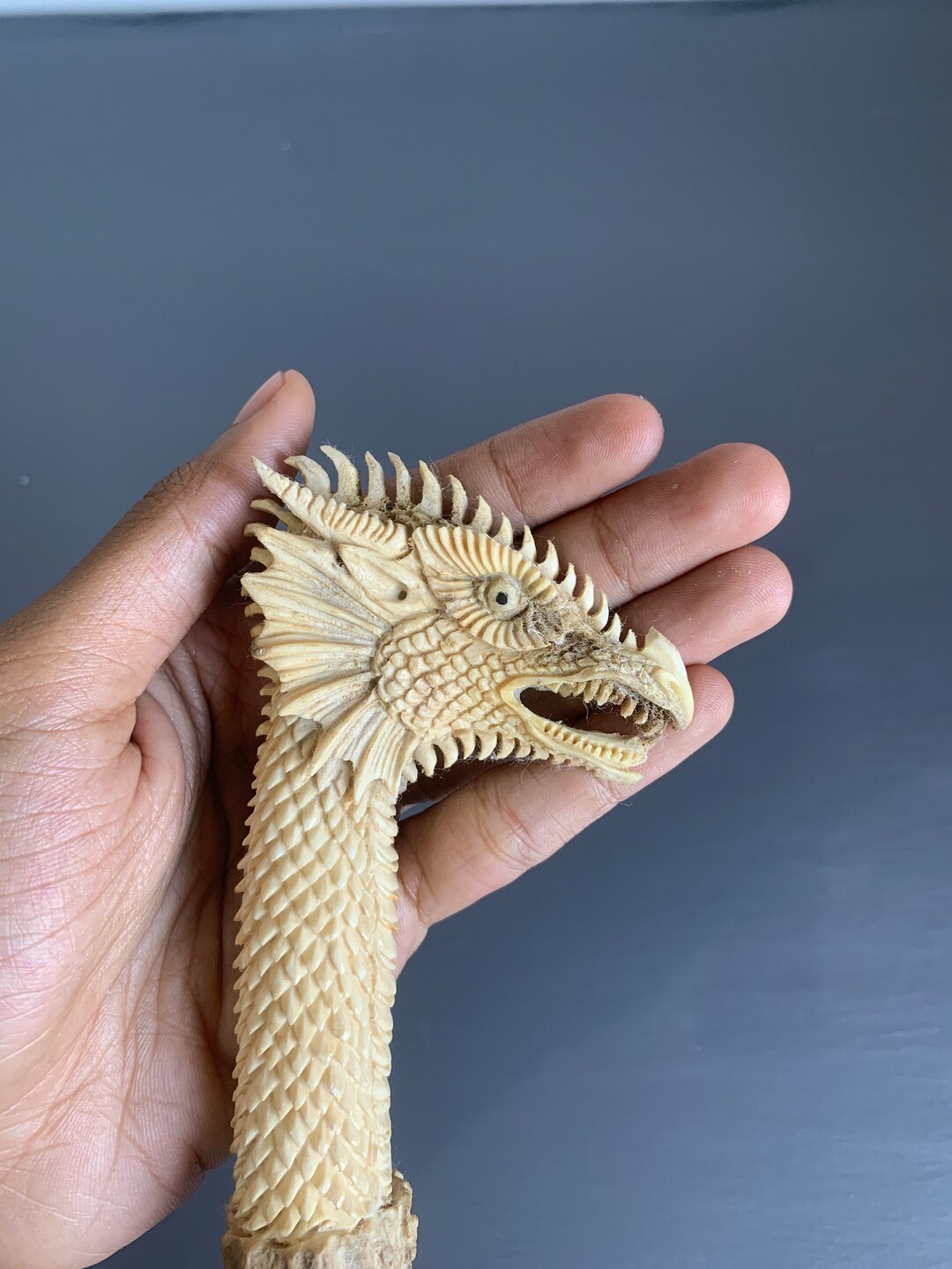 Handmade Dragon Knife Handle, Antler Bone Carving, Knife Handle, Bone ...