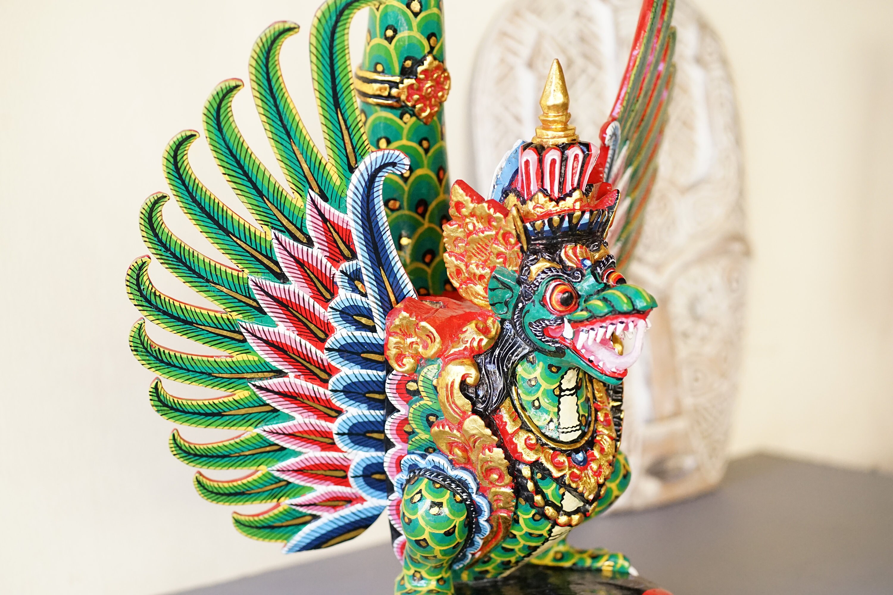Hand Carved Wooden Naga Basuki Dragon Statue, Balinese Style Home Decor ...