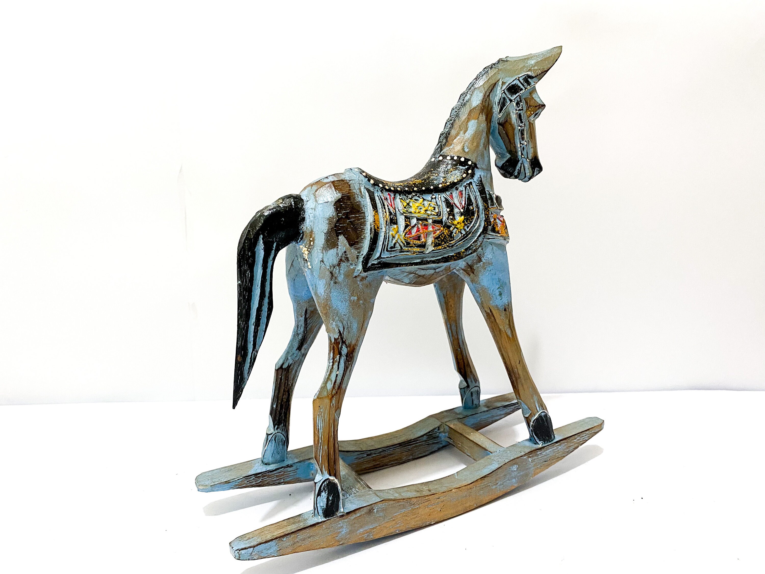 Wooden Rocking Horse Vintage Blue Color Horse Gifts Horse - Etsy