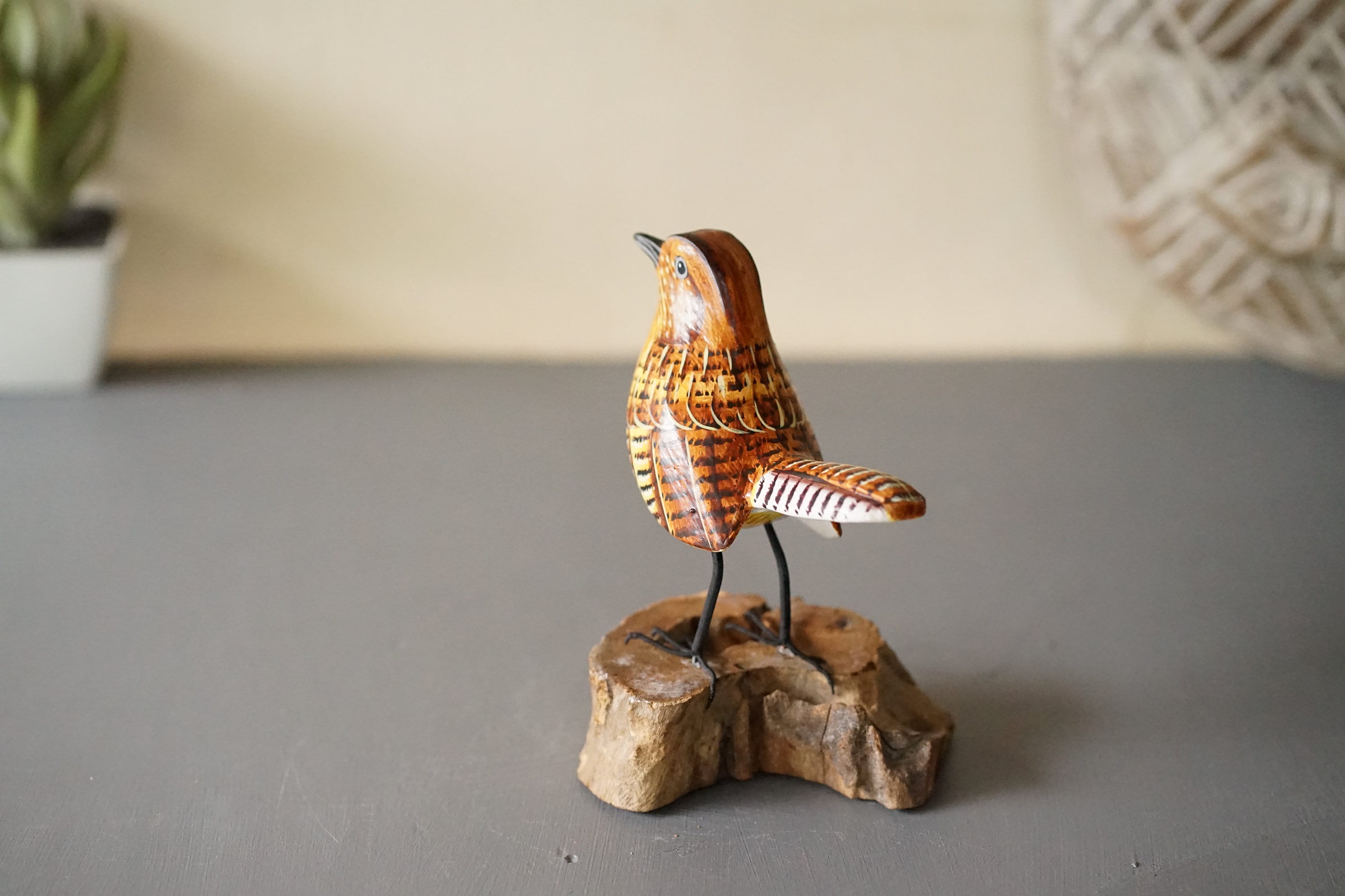 Wooden Brown Finch Bird Figurine, Colorful Finch, Wood Carving Bird ...
