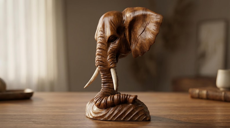 Elephant Head Wooden Sculpture, Balinese Carving Art, Gift Ideas for ...