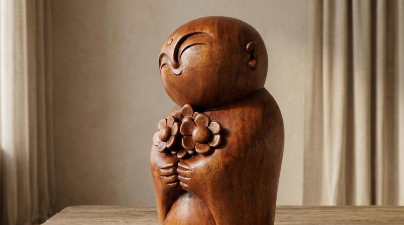 Wooden Jizo Flower Sculpture 8.7 Inch, Collector Display Decor ...