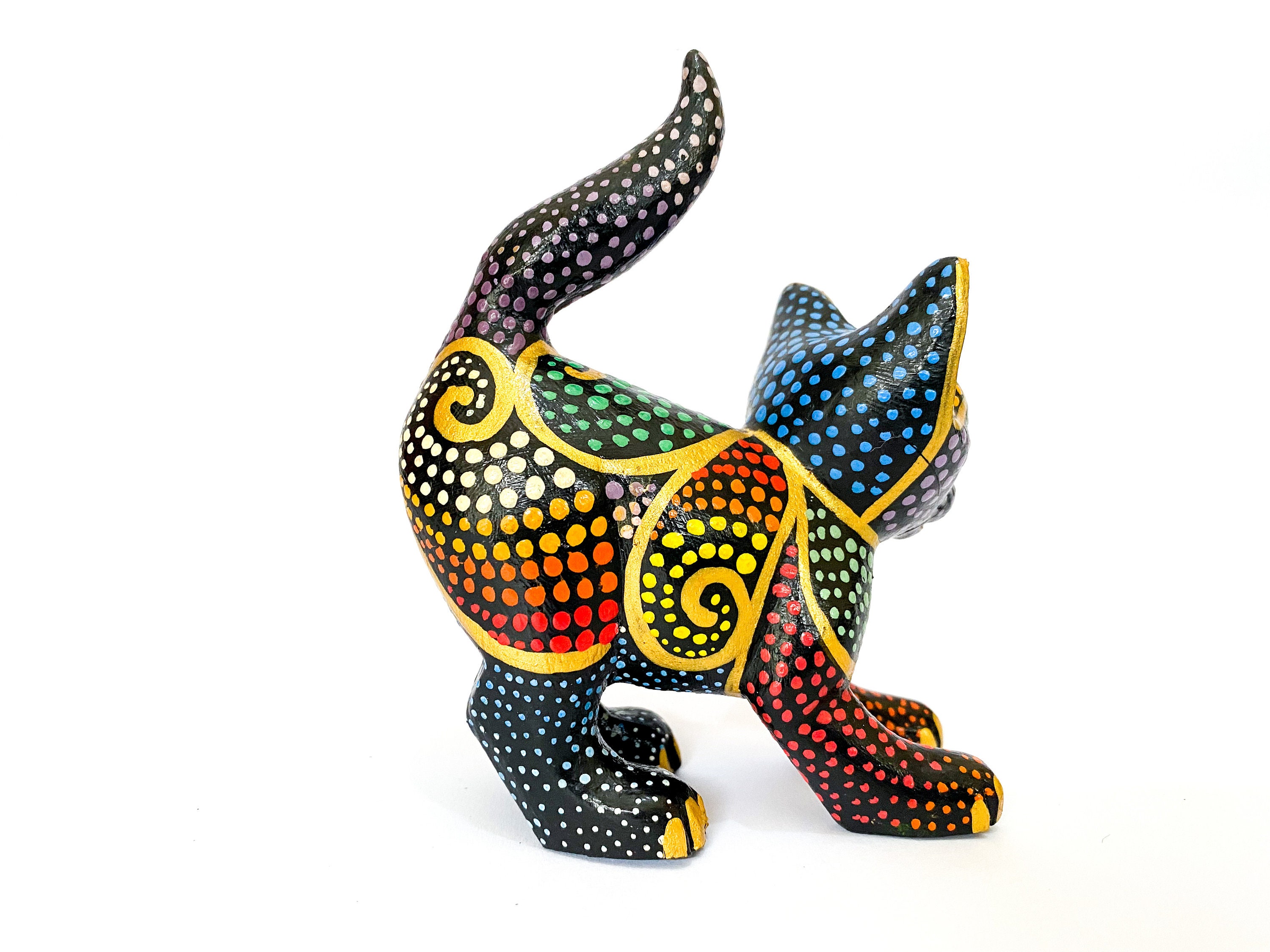 Wooden Cat Sculpture, Christmas Gift, Table Decor, Colorful Cat Statue ...
