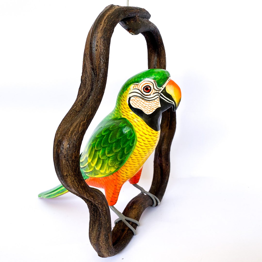 Wooden Macaw Parrot Figurine, Christmas Gift, Colorful Parrot, Wood ...