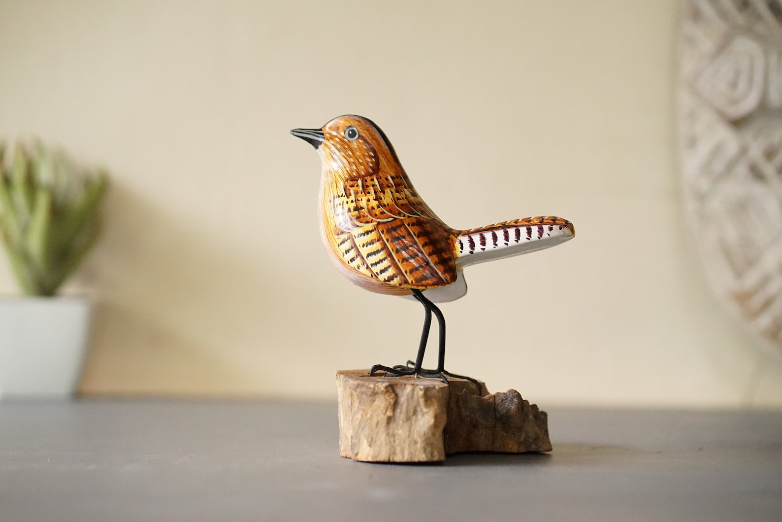 Wooden Brown Finch Bird Figurine, Colorful Finch, Wood Carving Bird ...