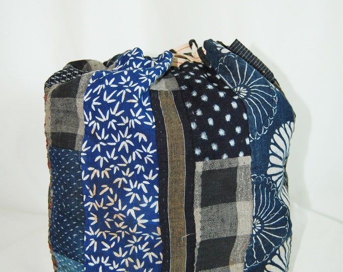 Old Japanese Indigo KOMEBUKURO 米袋 Hand Stitched Patchwork Drawstring ...
