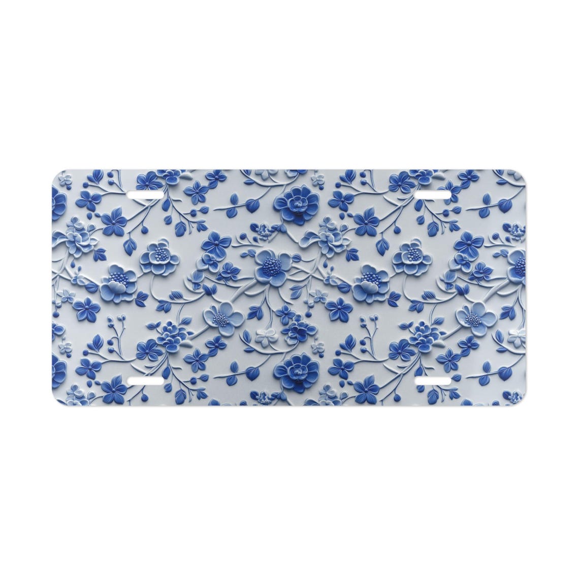 Blue and White Floral Metal License Plate Frame, Chinoiseries License ...