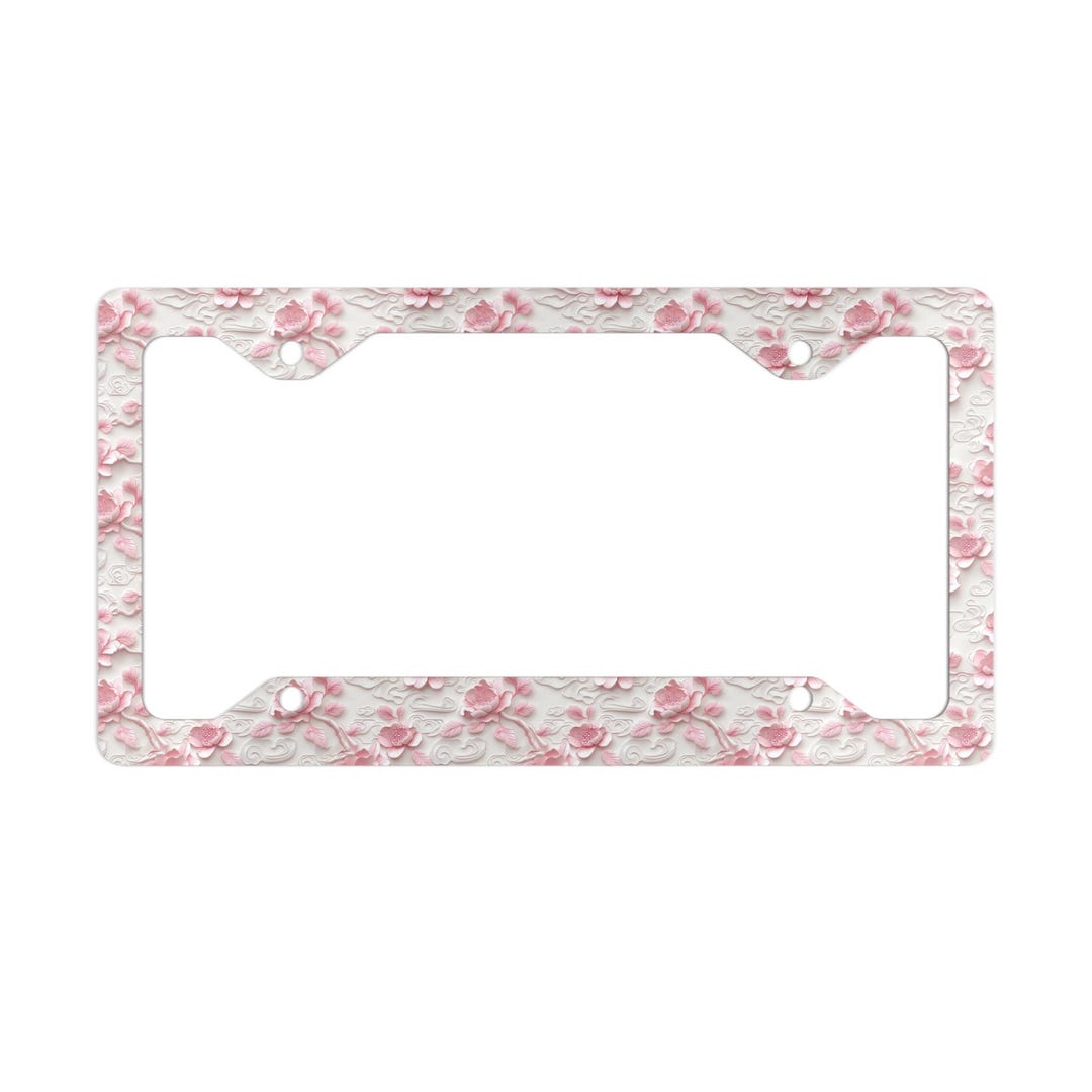 Pink Floral Chinoiserie Metal License Plate Frame, Pink White Floral ...