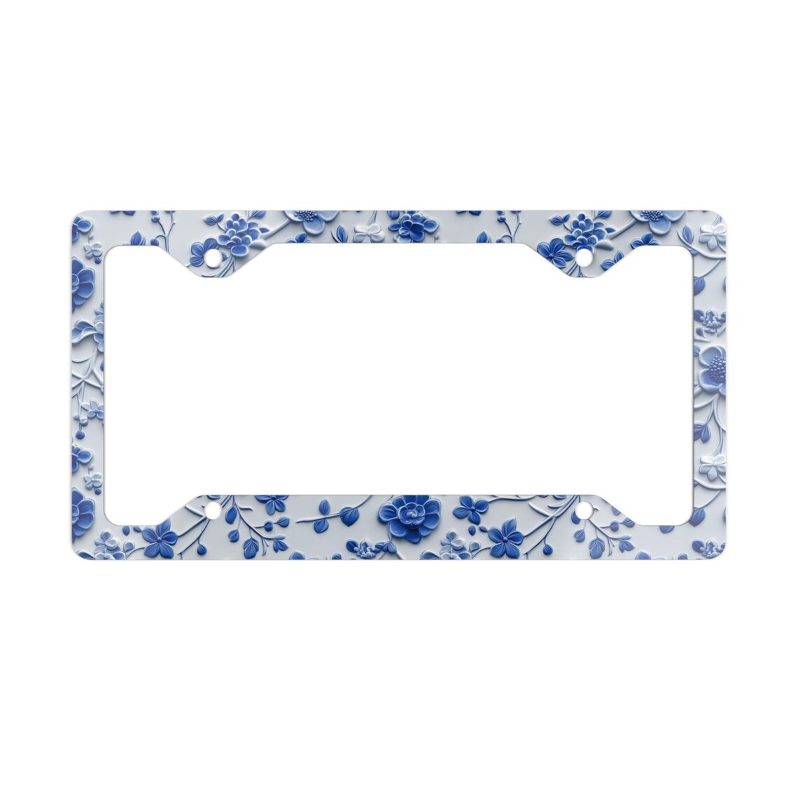 Blue and White Floral Metal License Plate Frame, Chinoiseries License ...