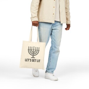Funny Hanukkah "let's Get Lit" Cotton Canvas Tote Bag - Etsy