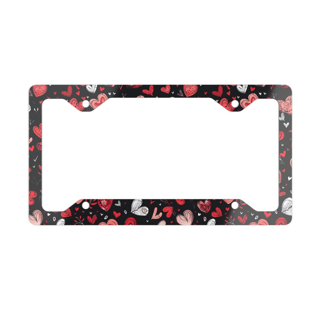 Black License Plate Frame, Valentine's Day Hearts Doodle, Car Accessory ...