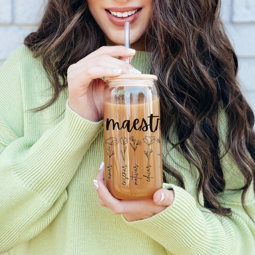 Maestra Iced Coffee Sipper With Lid and Straw, 16 Oz, Gift for Spanish ...
