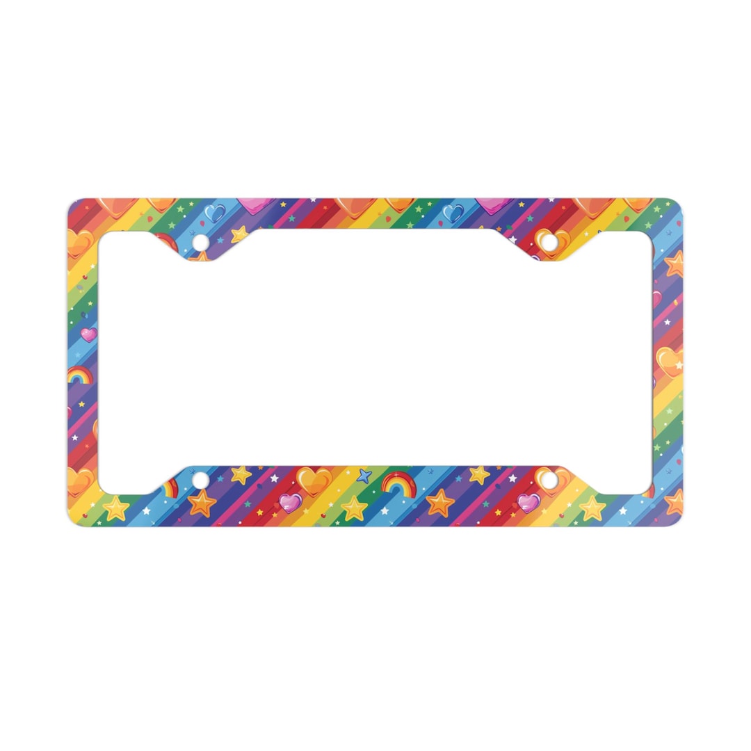 Rainbow License Plate Frame, Rainbow Pride Hearts Stars Pattern ...