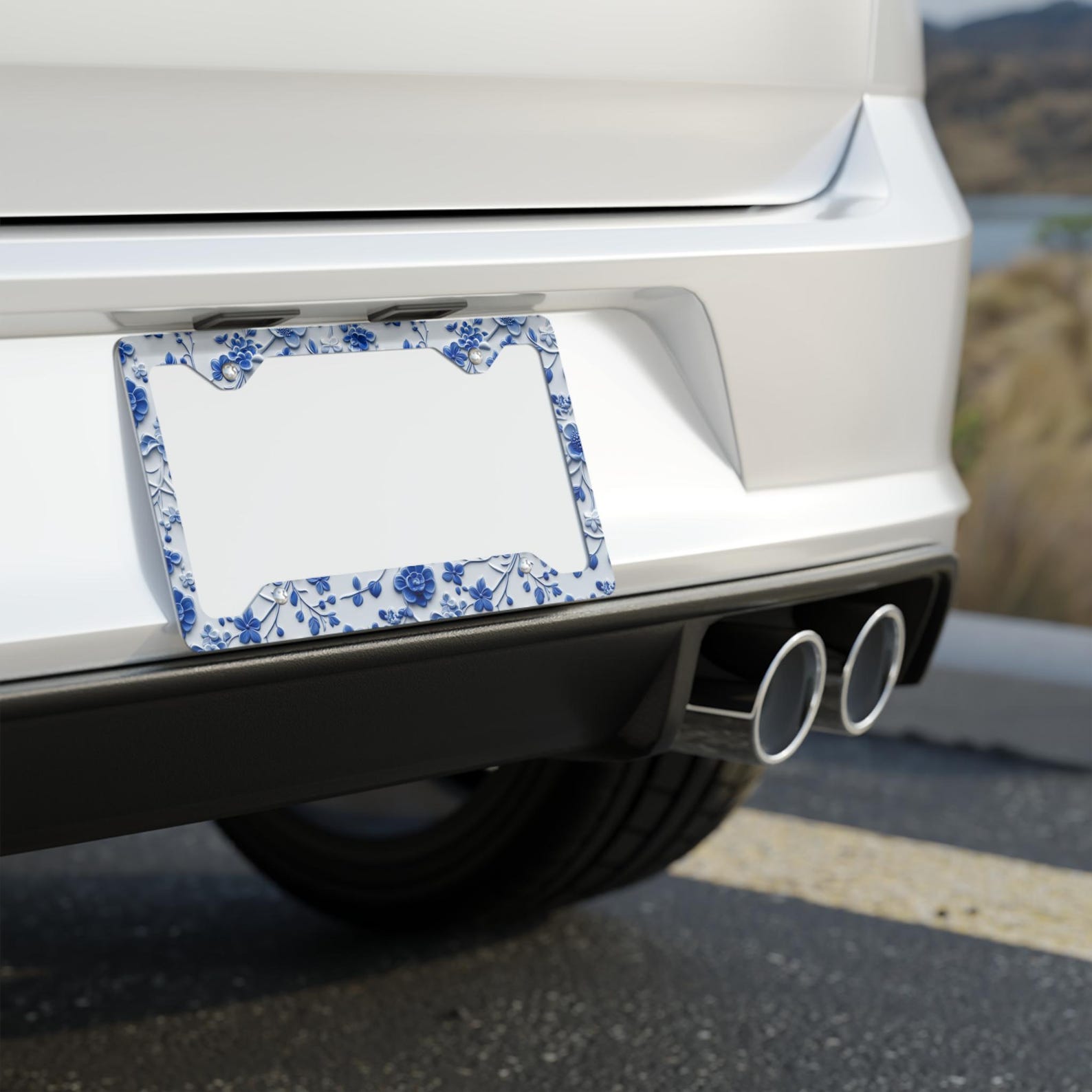 Blue and White Floral Metal License Plate Frame, Chinoiseries License ...