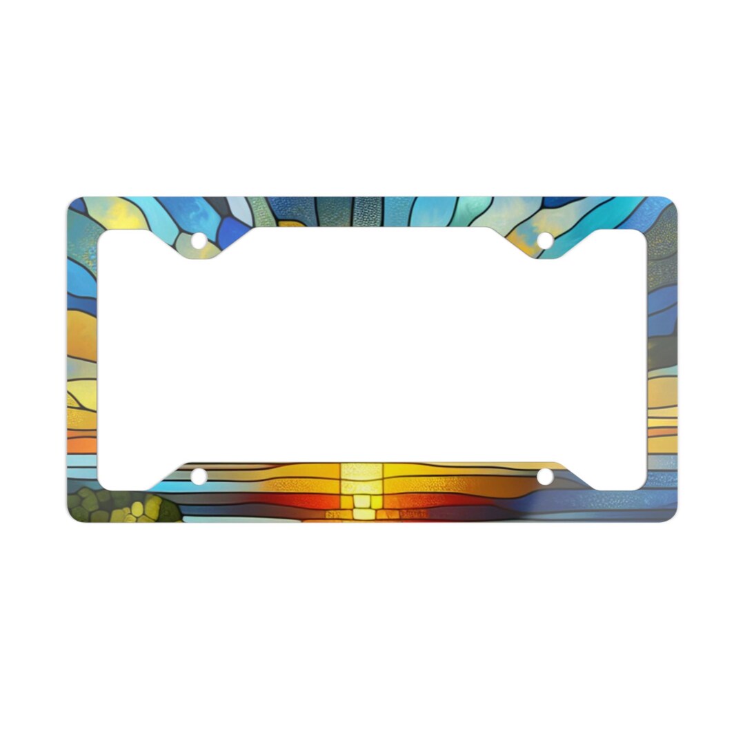 Beach Sunset License Plate Frames, Stained Glass Sunset Design for ...
