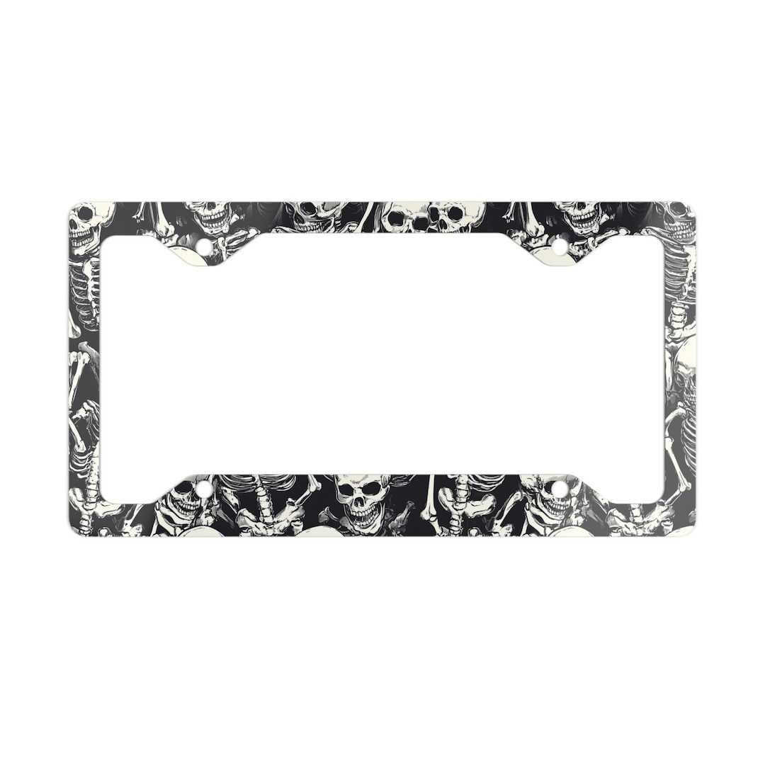 Skeleton Metal License Plate Frame, Gothic Car Decoration, Black and ...