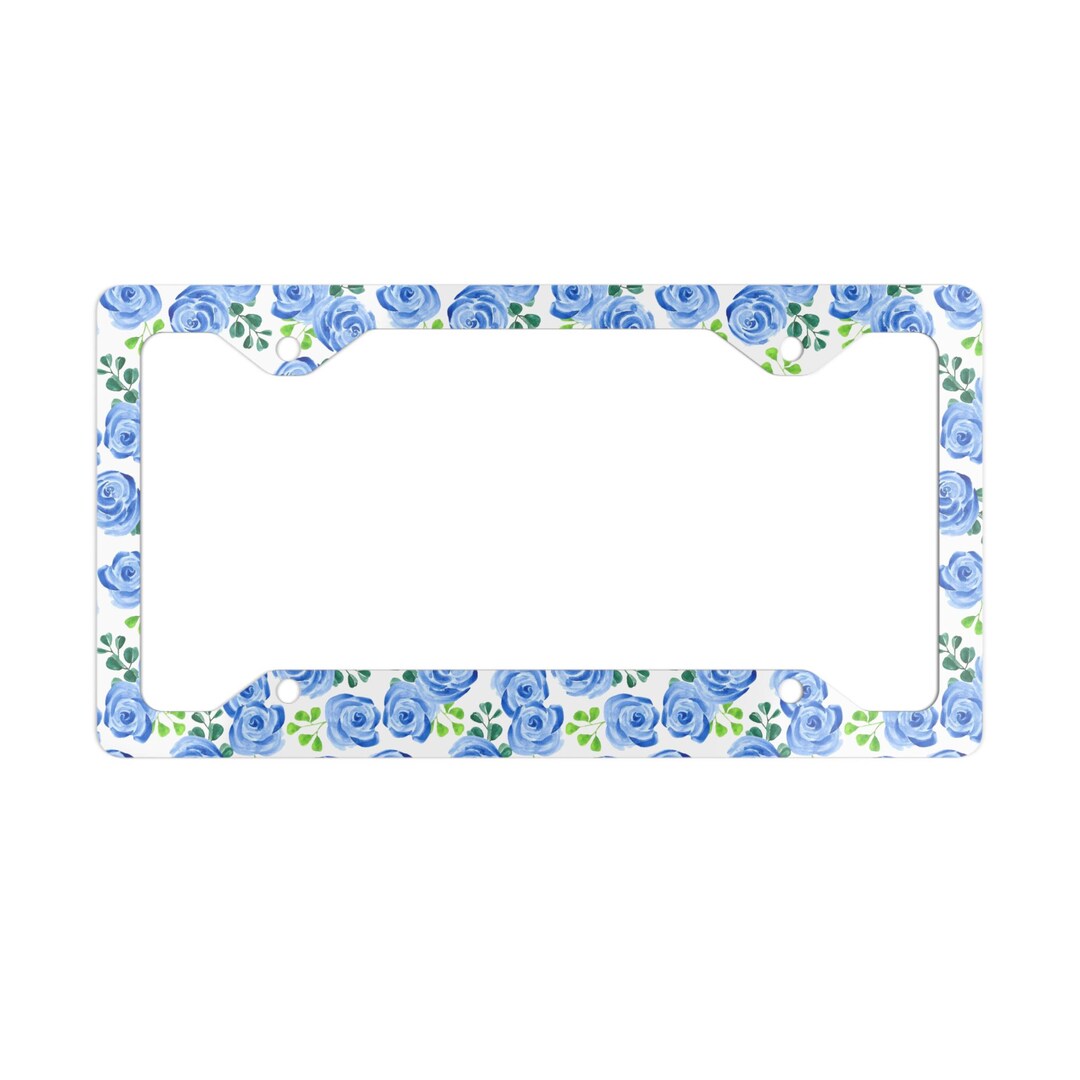 Floral License Plate Frame for Nature Lovers, Blue Flowers License ...